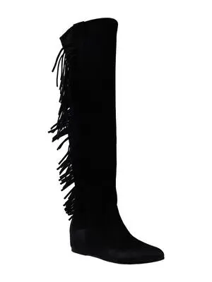 ZIGI Brooklynne Knee High Wedge Boots - Black Suede