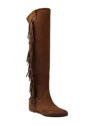 ZIGI ZIGI Brooklynne Knee High Wedge Boots Tan Suede