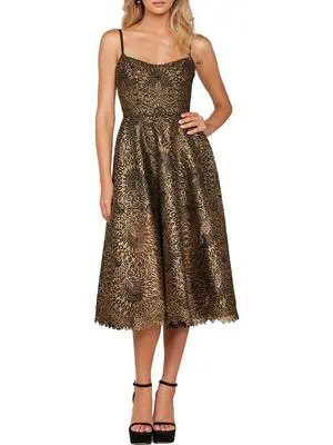 HELSI Taylor Metallic Lace Midi Cocktail Dress - Brushed Gold/ Black