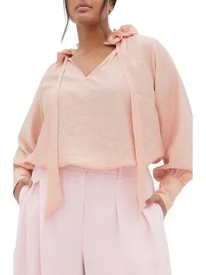 City Chic Antoinette Tie Neck Blouse - Heavenly Pink