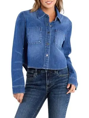 WASH LAB DENIM Francine Crop Stretch Denim Shirt - Bliss Blue
