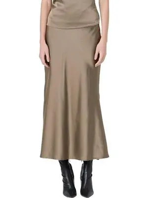 Endless Rose Bias Cut Satin Maxi Skirt - Espresso