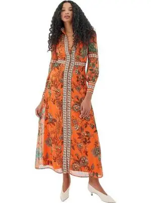 RAISHMA Floral Print Maxi Dress - Orange