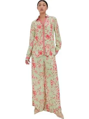 RAISHMA Floral Long-sleeve Button-up Shirt - Green