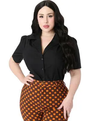 Unique Vintage Unique Vintage Plus Size 1940s Woven Blouse Black