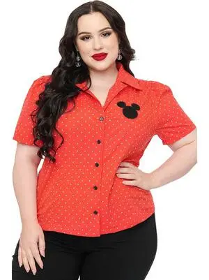 Unique Vintage Unique Vintage Plus Size 1940s Woven Blouse Red White Dots