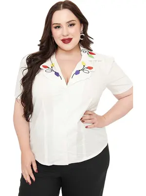 Unique Vintage Unique Vintage Plus Size 1940s Woven Blouse White
