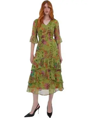 RAISHMA Floral Tiered Dress - Green