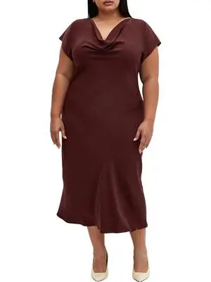 City Chic Piccadilly Cowl Neck Midi Dress - Burgundy