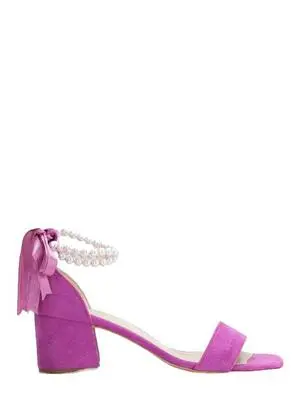 FOREVER & ALWAYS SHOES Illy Low Block Heel Pearl Sandals - Fuchsia
