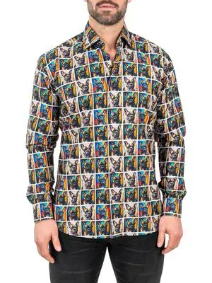 MACEOO Fibonacci Puppy Portrait Contemporary Fit Button-up Shirt
