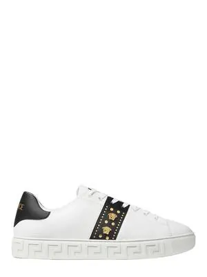 Versace Greca Embellished Nylon Low-top Sneakers - Black+white