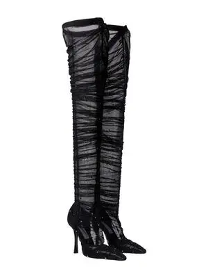 JIMMY CHOO Lotta 100 Embellished Over-the-knee Boots - Black