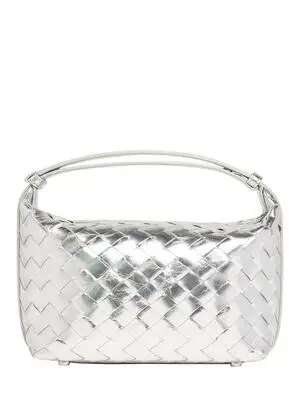 Bottega Veneta Mini Wallace Metallic Leather Shoulder Bag - Silver