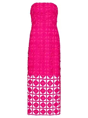 MILLY Kait Strapless Lace Midi Dress - Pink