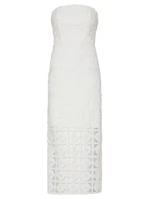 MILLY Kait Strapless Lace Midi Dress - White