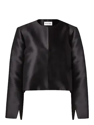 MALINA Ruthie Round-neck Cropped Satin Blouse - Black