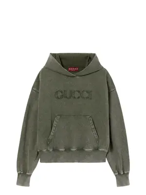Gucci Embroidered Cotton Jersey Hooded Sweatshirt - Green