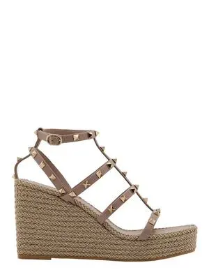 VALENTINO Valentino Garavani Rockstud Leather Espadrille Wedge Sandals