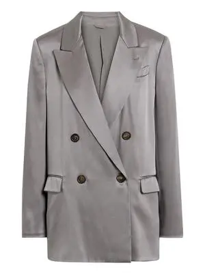 Brunello Cucinelli Brunello Cucinelli Double-Breasted Silk-Satin Blazer Gray