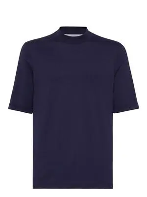Brunello Cucinelli Cotton Mock-neck T-shirt - Blue