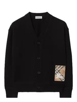 Burberry Check Label Wool Cardigan - Black