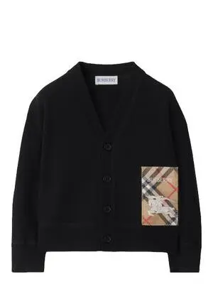 Burberry Check Label Wool Cardigan - Black