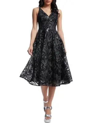 Dress The Population Elisa Sequin Fit & Flare Dress - Black Multi