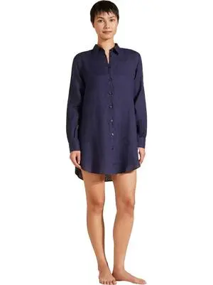 Vilebrequin Solid Linen Shirt Dress - Bleu Marine