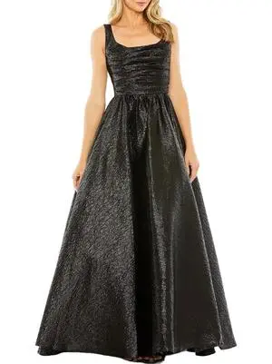 Mac Duggal Metallic Pleated Bodice Ballgown - Black