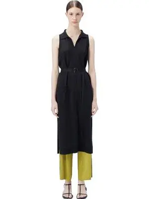GOBI MONGOLIAN CASHMERE Sleeveless Silk Cashmere Polo Dress - Black