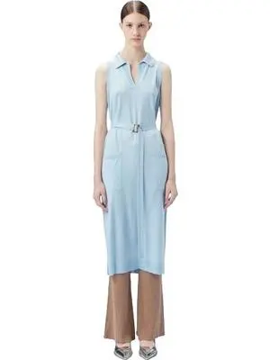 GOBI MONGOLIAN CASHMERE Sleeveless Silk Cashmere Polo Dress - Powder Blue