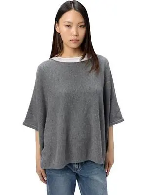 GOBI MONGOLIAN CASHMERE Boat-neck Cashmere Poncho - Dim Gray