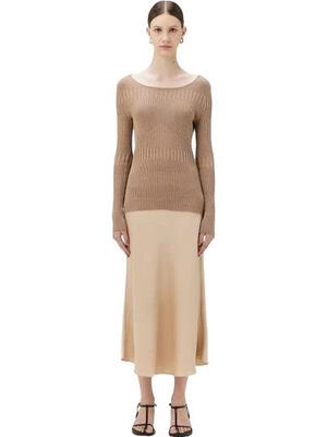 Gobi Cashmere Ribbed Cotton Silk Blend Sweater - Timber Wolf