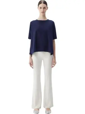 Gobi Cashmere Box-cut Cotton Silk Cashmere Blend T-shirt - Navy