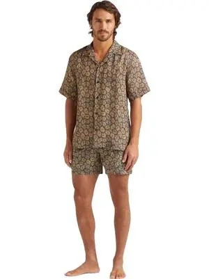 Vilebrequin Carapaces Printed Short Sleeve Linen Shirt - Bleu Marine