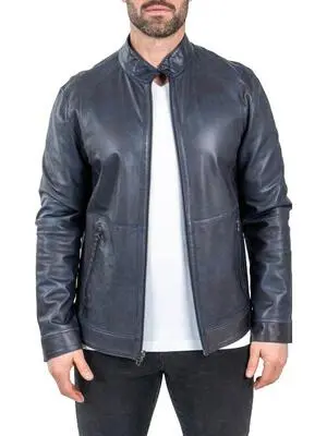 MACEOO Leather & Suede Reversible Jacket - Blue