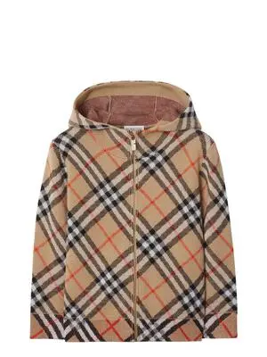 Burberry Check Wool Zip Hoodie Sand