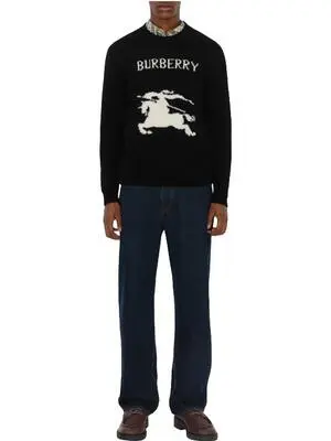 Burberry Equestrian Knight Design Wool Cashmere Sweater Black