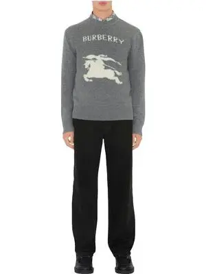 Burberry Equestrian Knight Design Wool Cashmere Sweater - Grey
