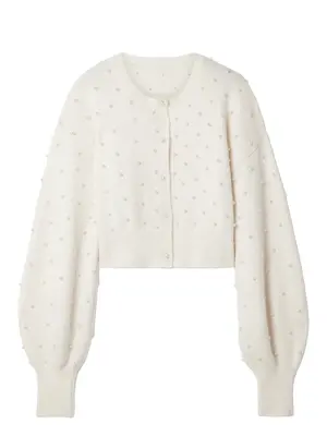 Zimmermann Crush Faux Pearl-embellished Alpaca-blend Cardigan - Cream