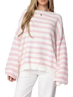 EDIKTED Aerin Oversize Stripe Cotton Sweater - Light-pink-and-cream