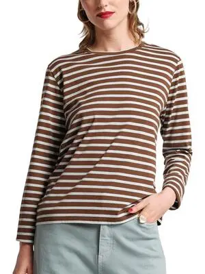 FRANCES VALENTINE Long Sleeve Striped Tee - Chocolate/light Blue