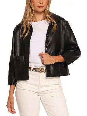 PETAL & PUP Evora Faux Leather Cropped Jacket - Black