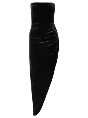 Norma Kamali Strapless Asymmetric Stretch-velvet Midi Dress - Black