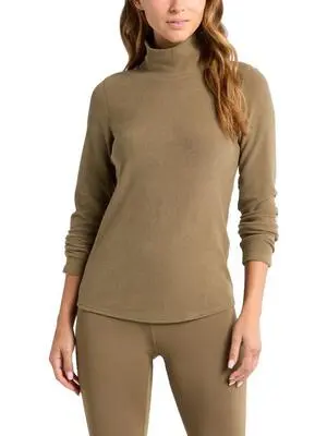 Zella Cozy Ribbed Mock Neck Top Brown Teak