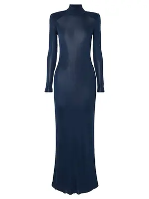SELF-PORTRAIT Self-Portrait Ribbed-Knit Maxi Dress Navy