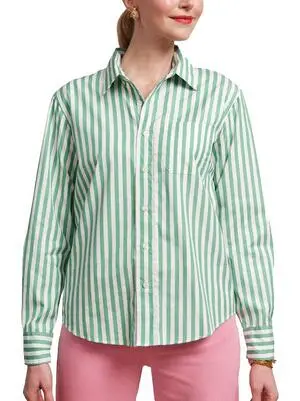 FRANCES VALENTINE Striped Button-Down Shirt Green/white
