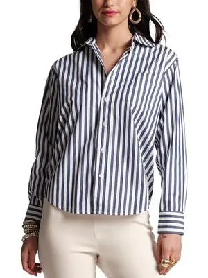FRANCES VALENTINE Striped Button-Down Shirt Navy/white