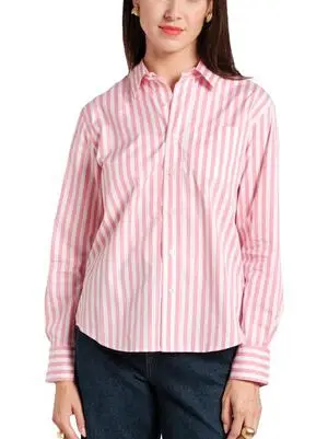 FRANCES VALENTINE Striped Button-Down Shirt Pink/white